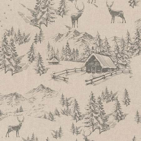 SALE Cotton Rich Linen Look Fabric Winter Toile Scenic Upholstery 140cm ...