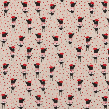 SALE Cotton Rich Linen Look Fabric Paris Dogs Dog Beret Upholstery ...