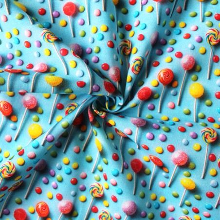 100% Cotton Digital 3D Fabric Little Johnny Sweets Lollipops Treats ...