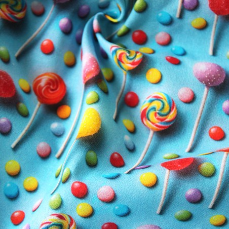 100% Cotton Digital 3D Fabric Little Johnny Sweets Lollipops Treats ...
