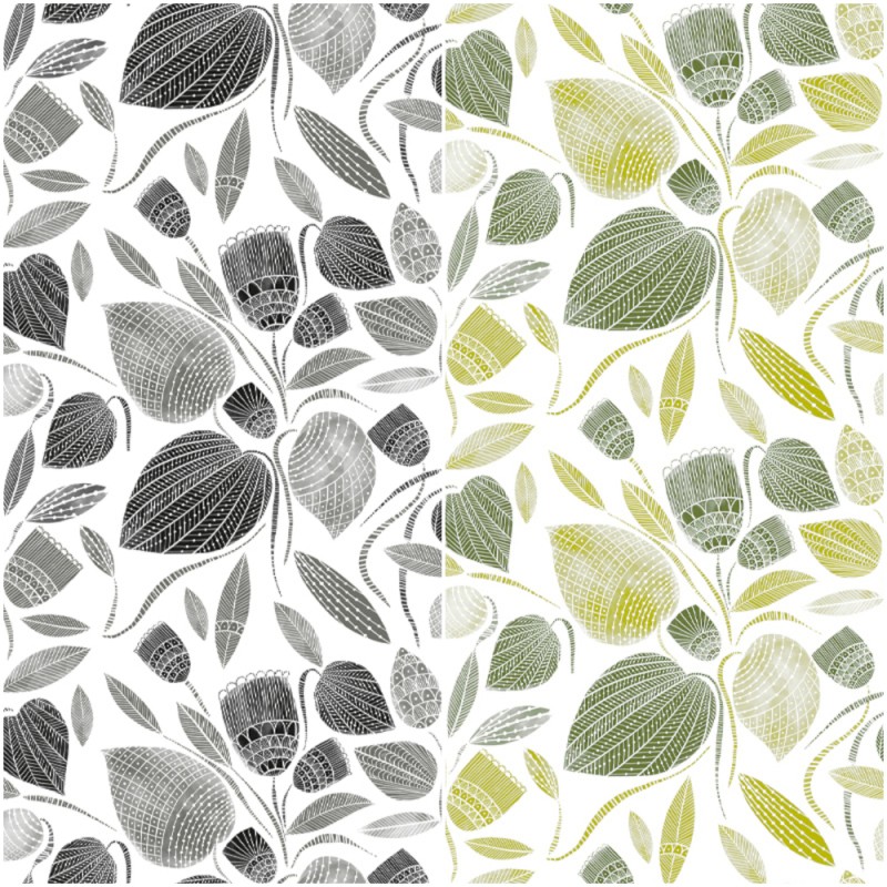 100% PVC Vinyl Printed Pattern Tablecloth Fabric Scandi Floral Leaves ...