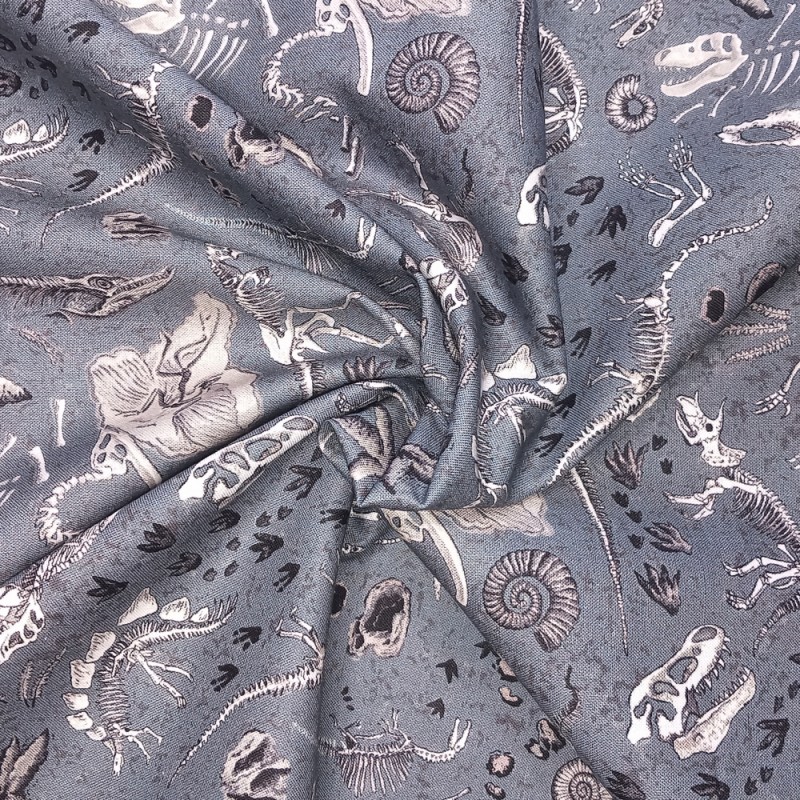 100% Cotton Fabric Nutex Lost World Fossils Dinosaur Jurassic Bones ...