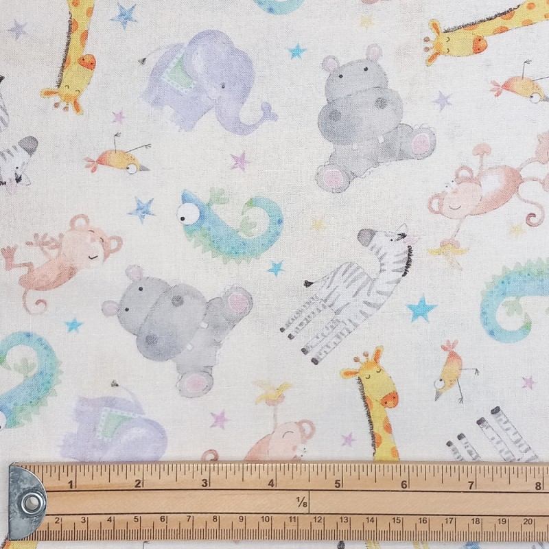 100% Cotton Fabric Nutex Nursery Balloons Scatter Animals Elephants ...