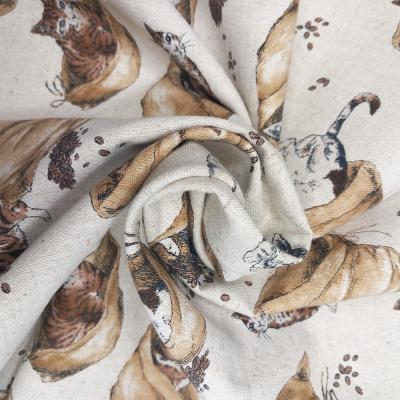 Japanese Cotton Linen Fabric Nutex Kasai Cats Kitten Coffee Bean Sack ...