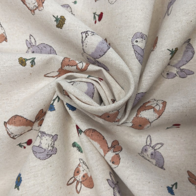 Japanese Cotton Linen Fabric Nutex Maki Bunny Rabbits Floral Flowers ...