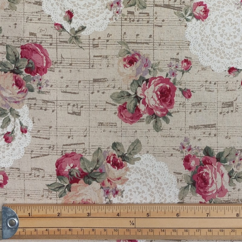 Japanese Cotton Linen Fabric Nutex Koma Flowers Roses Sheet Music 110cm ...
