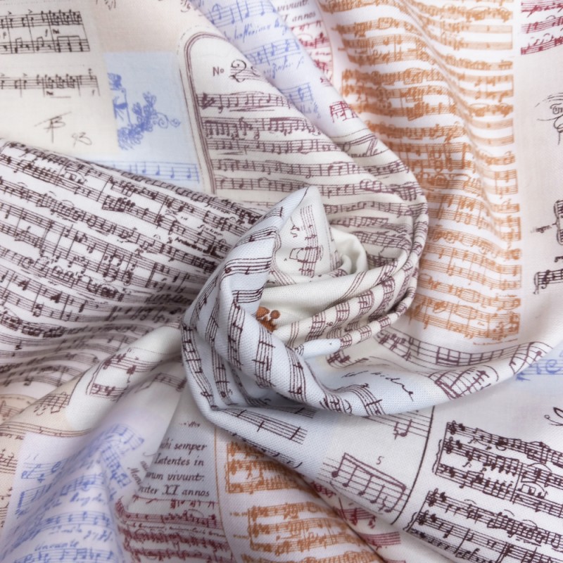 100% Cotton Fabric Nutex Symphony Sheet Music Musical Notes Piano 112cm ...