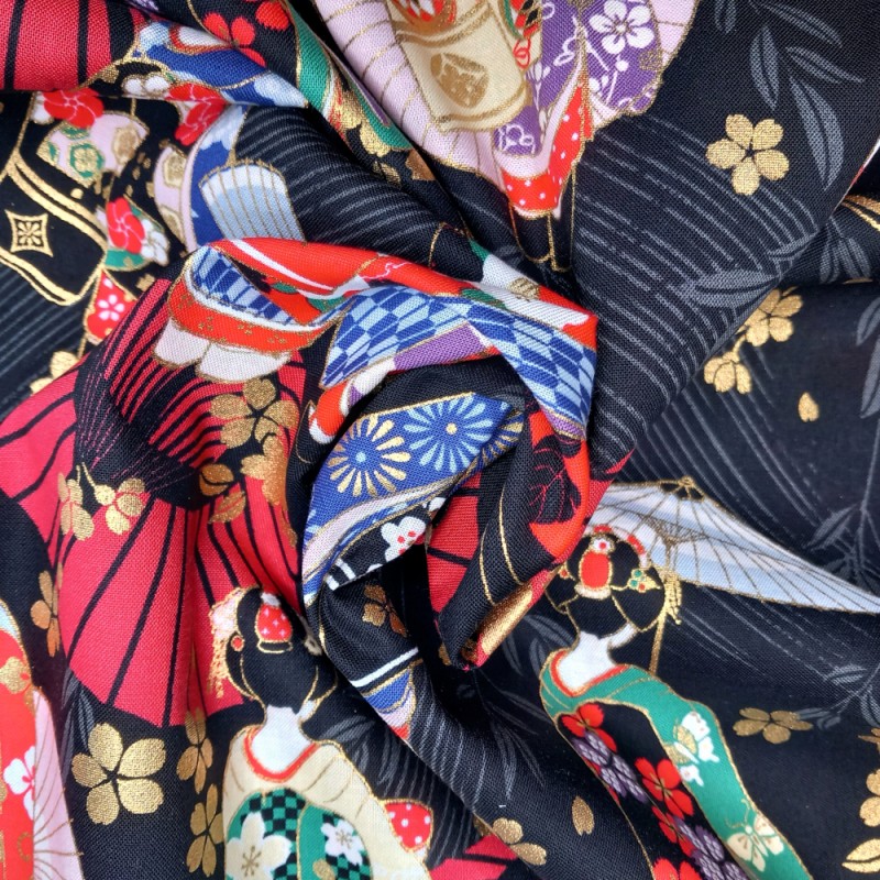 100% Japanese Cotton Fabric Nutex Horo Traditional Geisha Umbrellas ...
