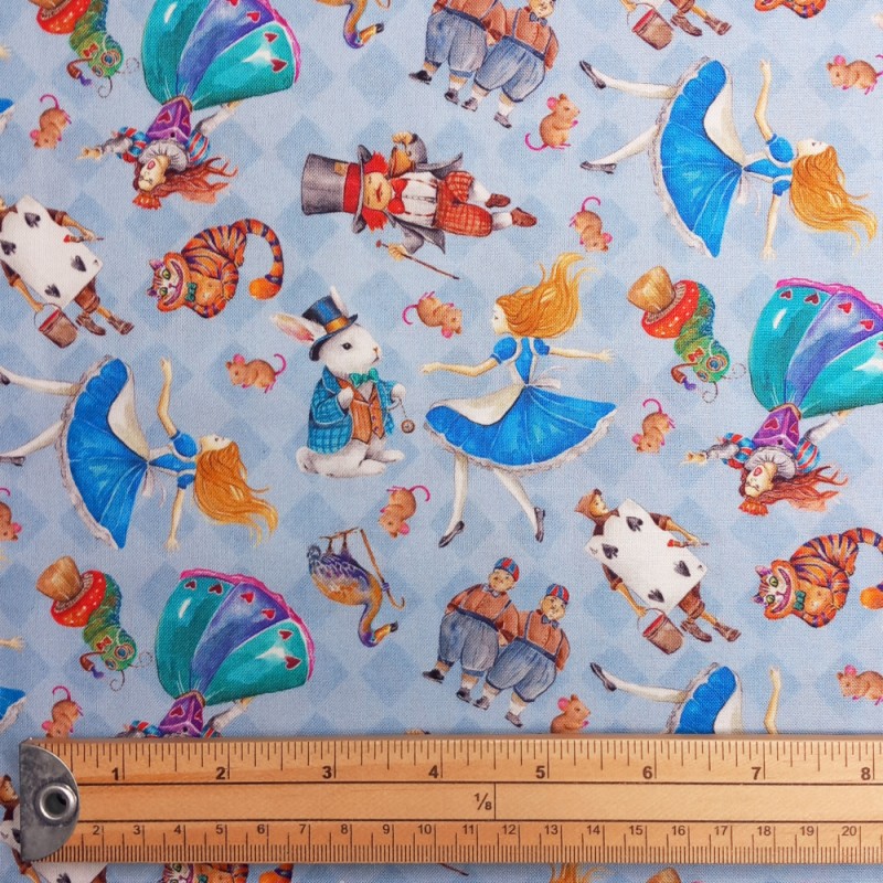 100% Cotton Fabric Nutex Alice In Wonderland Characters Mad Hatter ...