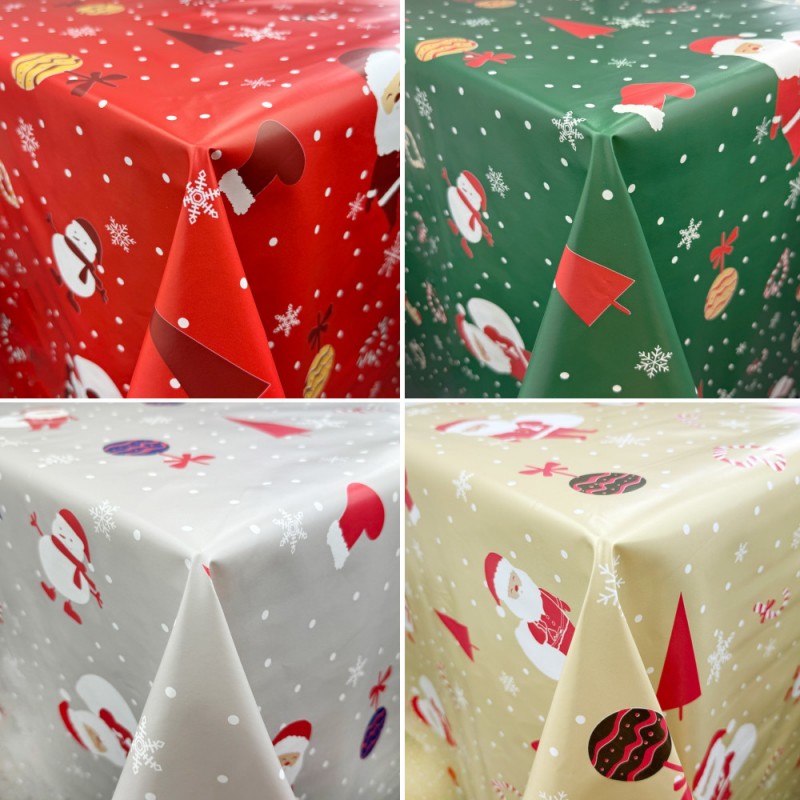 PVC Tablecloth Christmas Santa Festive Stars Fabric 140cm Wide