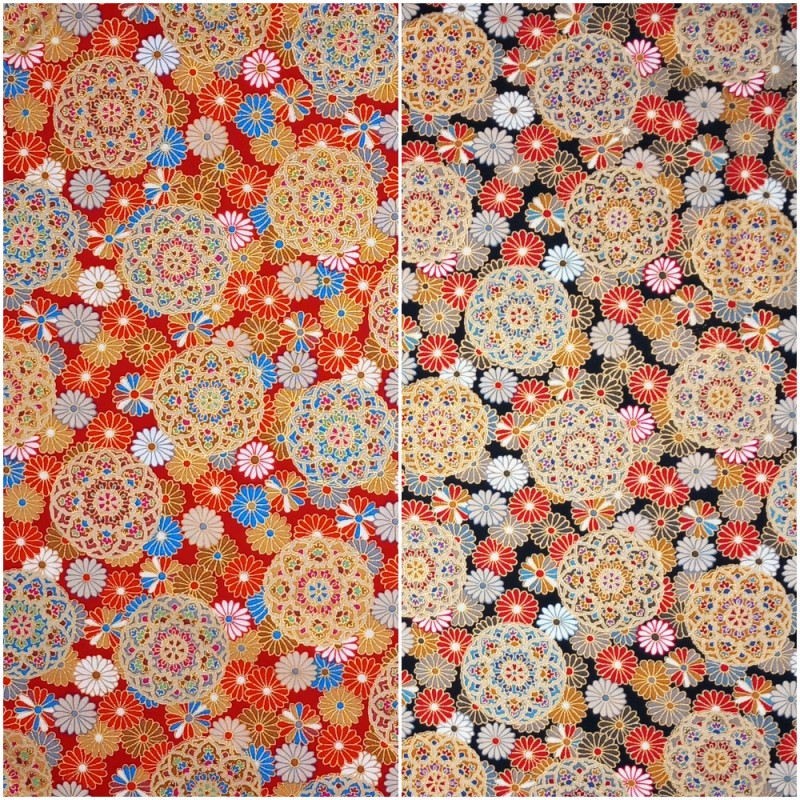 100% Japanese Cotton Fabric Nutex Suda Flower Floral Pattern Metallic ...