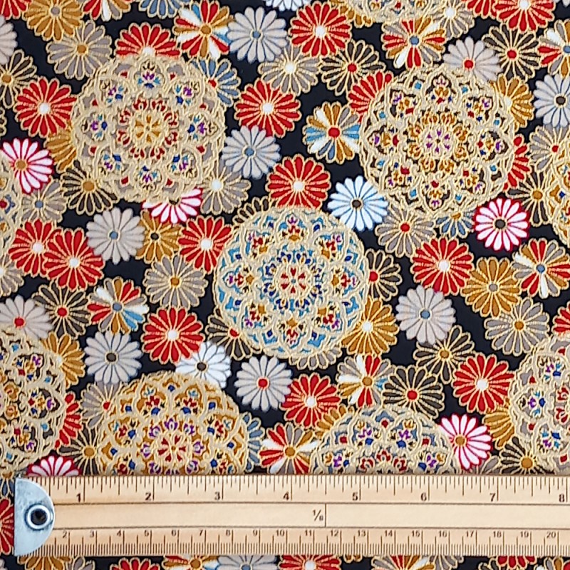 100% Japanese Cotton Fabric Nutex Suda Flower Floral Pattern Metallic ...
