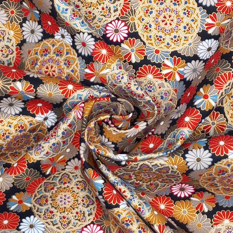 100% Japanese Cotton Fabric Nutex Suda Flower Floral Pattern Metallic ...