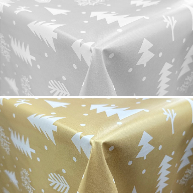 PVC Tablecloth Christmas Scandi Trees Fabric 140cm Wide