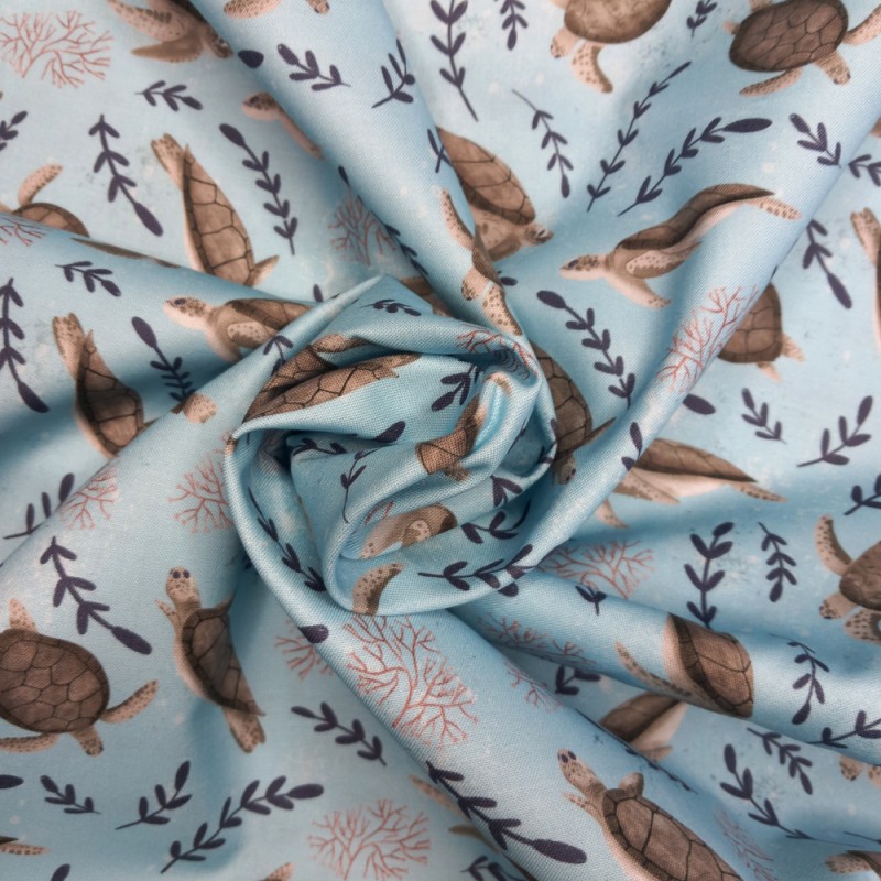 100% Cotton Fabric Nutex Underwater World Turtle Cove Swimming Sea ...