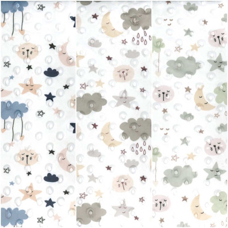 Dimple Fleece Fabric Night Moon Clouds Stars 150cm Wide