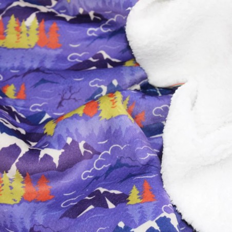 Bubs Digital Printed Sherpa Fleece Fabric Mountains Snow Clouds Trees ...