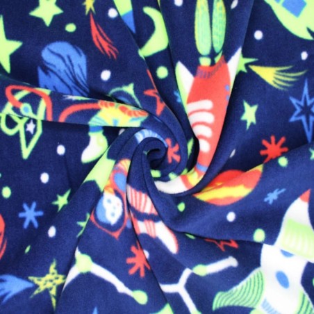 Printed Polar Fleece Soft Fabric Space Astronauts Rocket Ship Stars ...