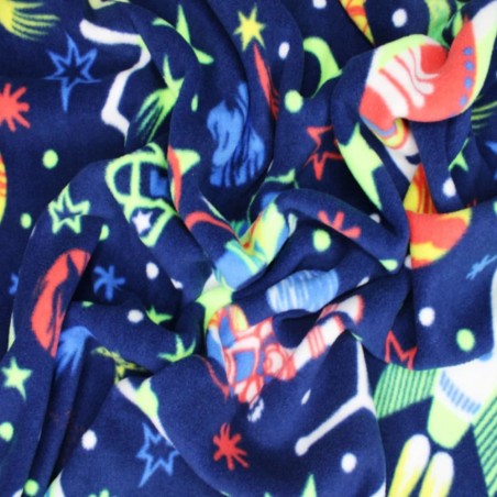 Printed Polar Fleece Soft Fabric Space Astronauts Rocket Ship Stars ...