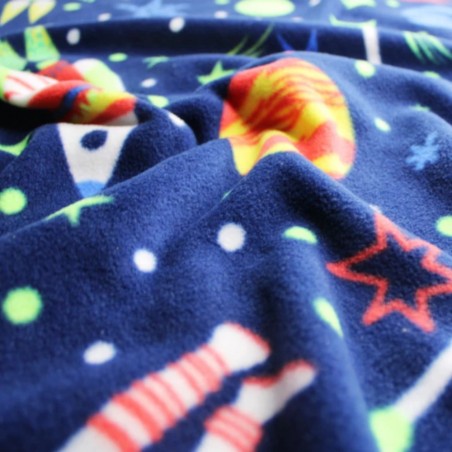 Printed Polar Fleece Soft Fabric Space Astronauts Rocket Ship Stars ...