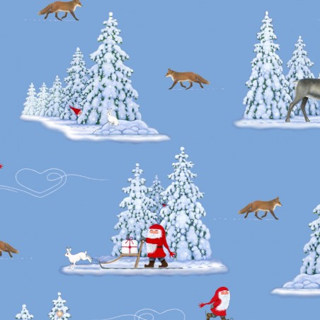 SALE 100% Cotton Fabric Lewis & Irene Forest Friends Foxes Light Blue ...