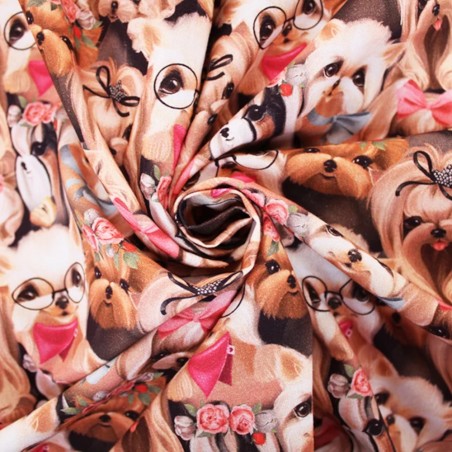 100% Cotton Fabric Little Johnny Cute Pooch Dogs Puppies Grooming 150cm ...