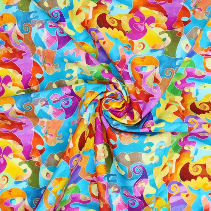 100% Cotton Fabric Little Johnny Cubist Faces Artist Vibrant Painting ...