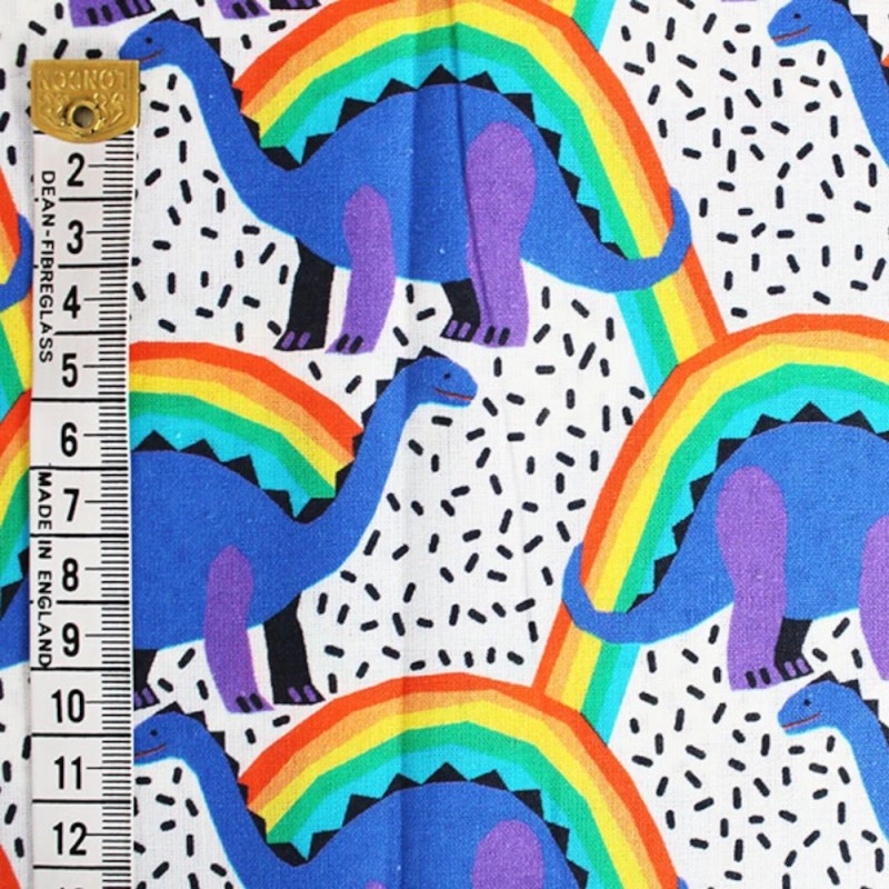 100% Cotton Fabric Little Johnny Dino Rainbow Dinosaur Stegosaurus ...