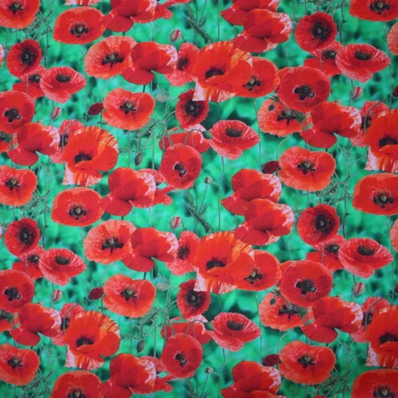 100% Cotton Fabric Little Johnny Poppies Flower Floral Remembrance ...
