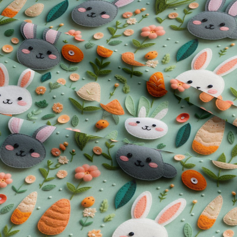 100% Cotton 3D Digitally Printed Fabric Felt Easter Bunnies Spring ...
