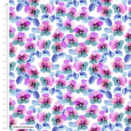 100% Organic Cotton Fabric Debbie Shore Vivid Watercolours Pink Pansy ...