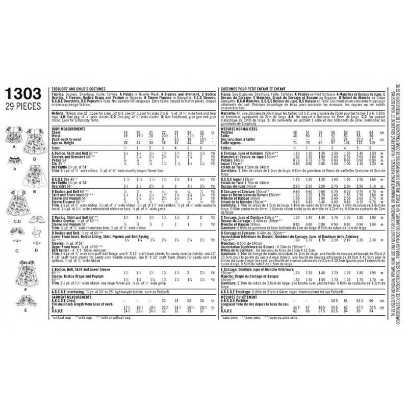 Simplicity Fairy Princess Child's Costumes Sewing Patterns 1303