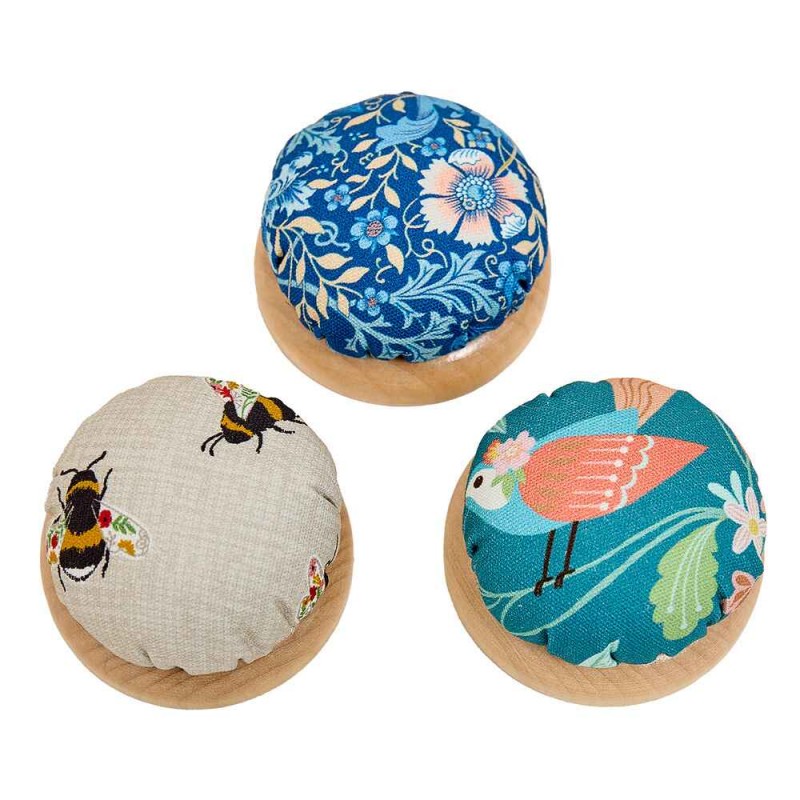 Fabric Dome Top Pincushion with Wooden Base – Assorted Designs – Hobby Gift
