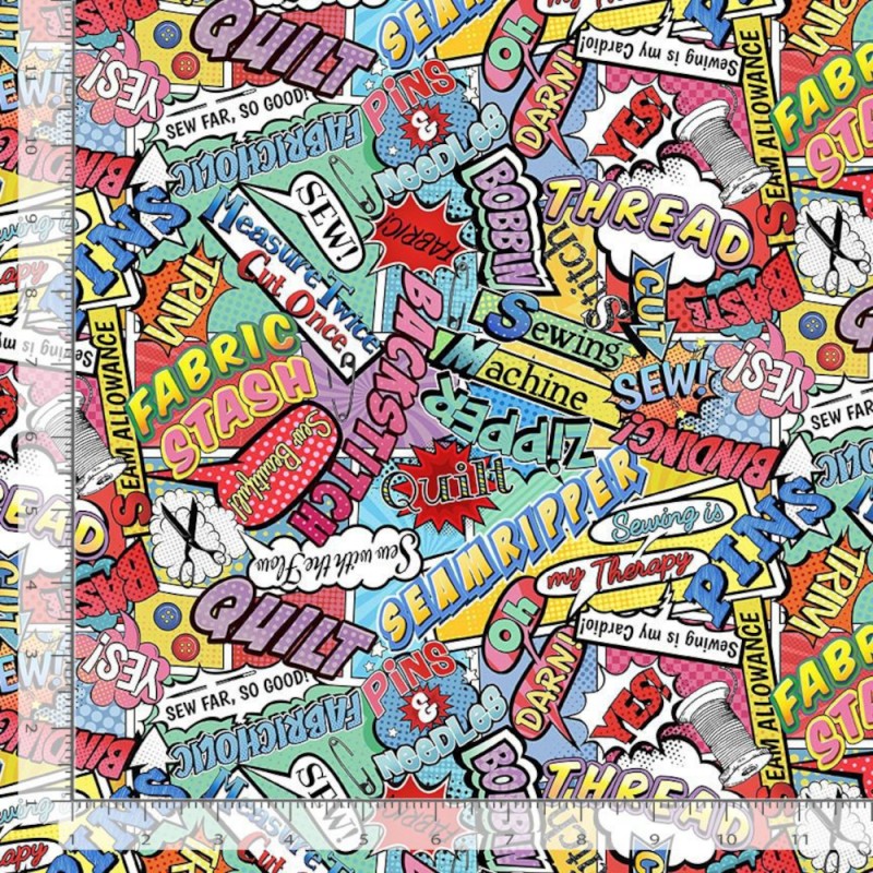 100% Cotton Digital Fabric Timeless Treasures Sewing Words Comic 112cm Wide