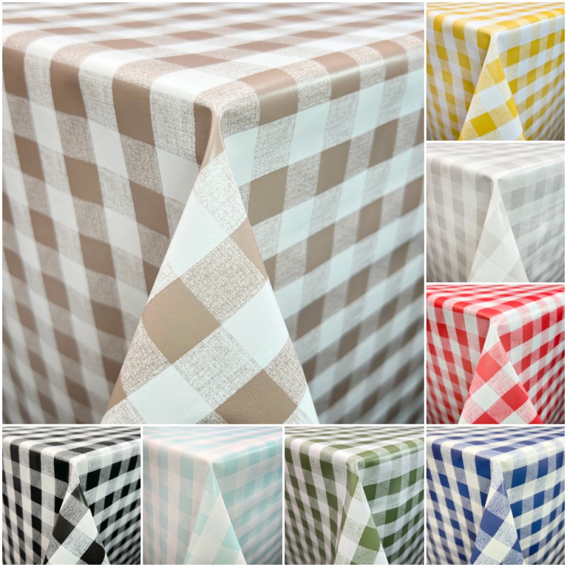 PVC Tablecloth Vinyl Gingham Check Pattern Oilcloth Fabric 140cm Wide