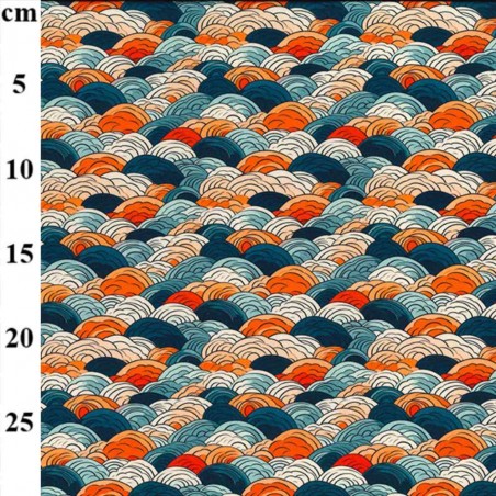 Rose & Hubble Japanese Wave Pattern Cotton Poplin Fabric 112cm Wide