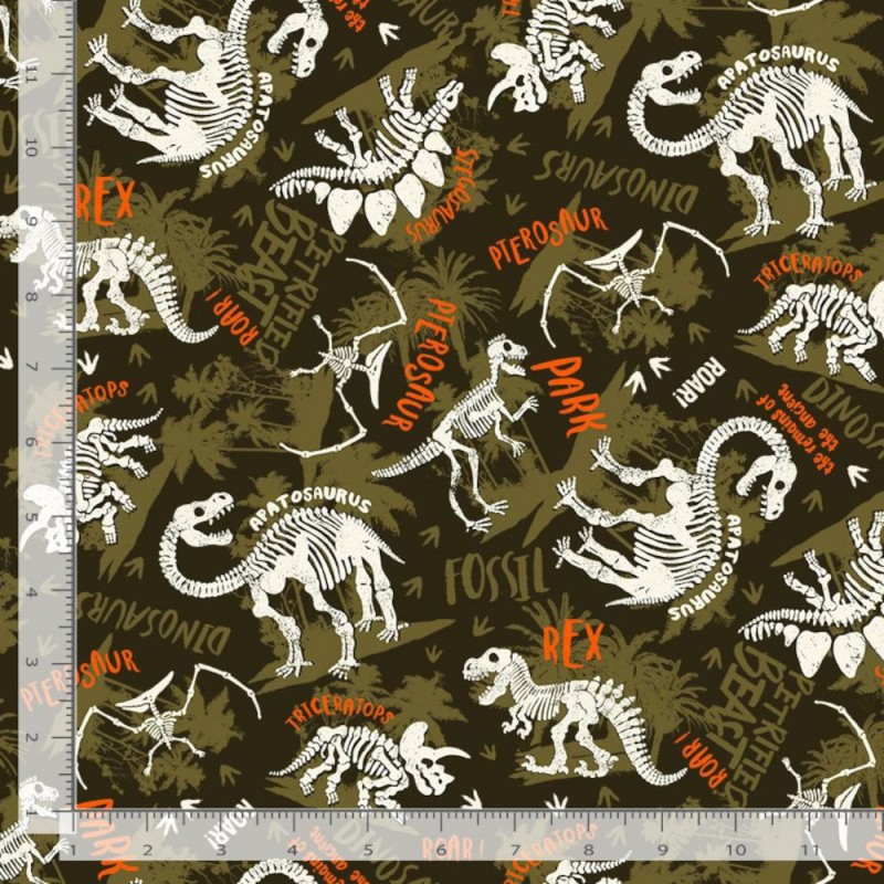 100% Cotton Digital Fabric Timeless Treasures Dinosaurs Skeletons 112cm ...