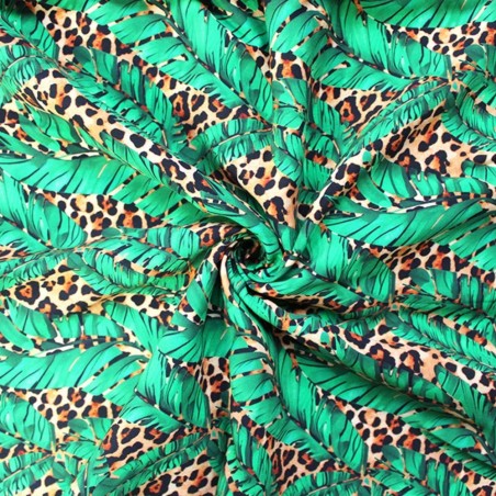 100% Viscose Fabric | Little Johnny | Leopard Leaves - Tropical | 140cm ...