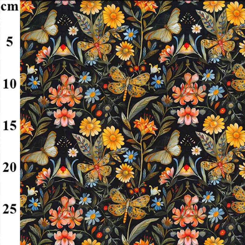 Rose & Hubble Midnight Garden Flutter 100% Cotton Poplin Fabric