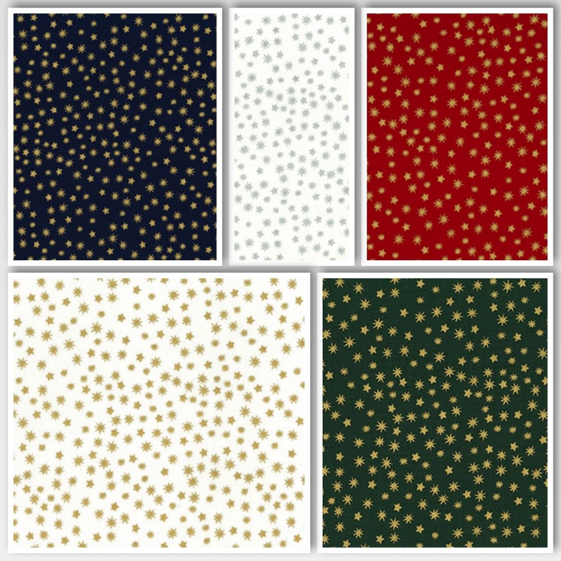 100% Cotton Fabric John Louden Christmas Xmas Festive Metallic Star ...
