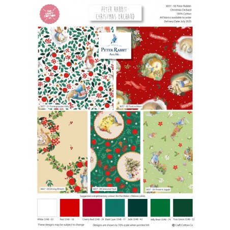 100% Cotton Fabric Peter Rabbit FQ Christmas Orchard Fat Quarter Pack