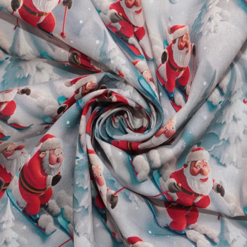 100% Digital Cotton Fabric | Little Johnny | 3D Santas - White | 150cm Wide