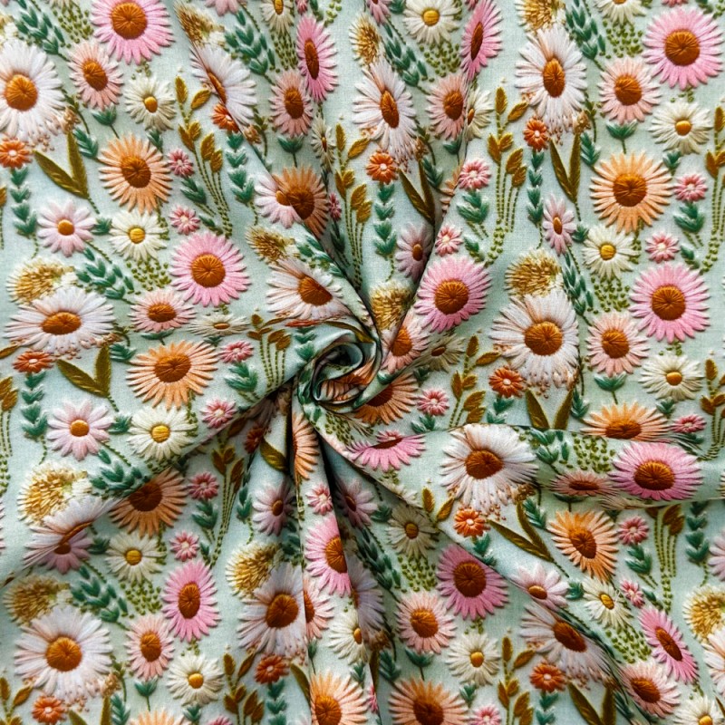Polycotton Digital Printed Fabric | Crafty | 3D Pastel Daisies | 115cm Wide