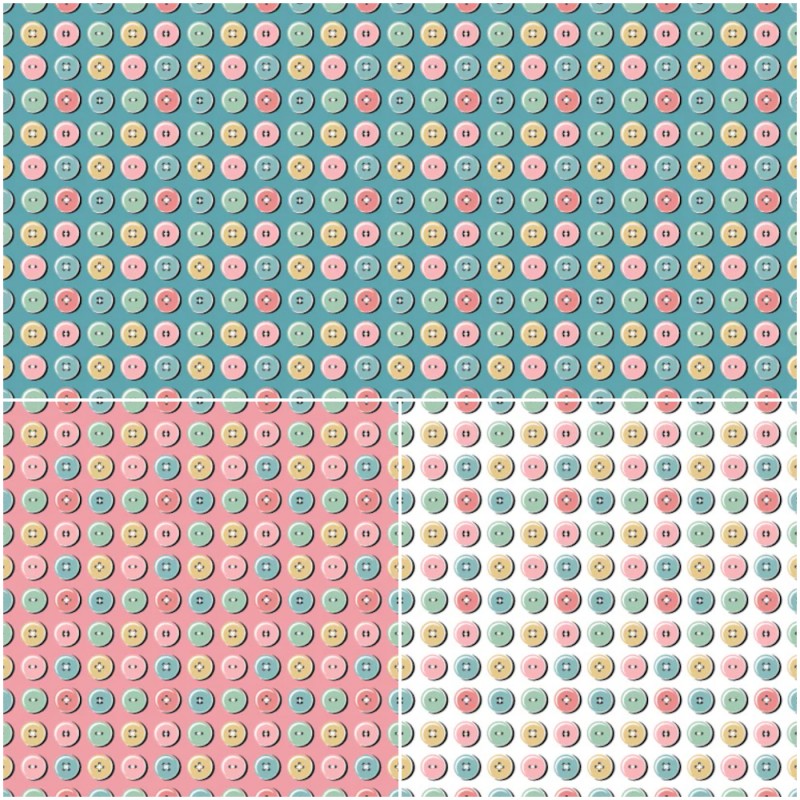 100% Cotton Fabric Nutex Granny’s Sewing Room Button Collection 112cm Wide