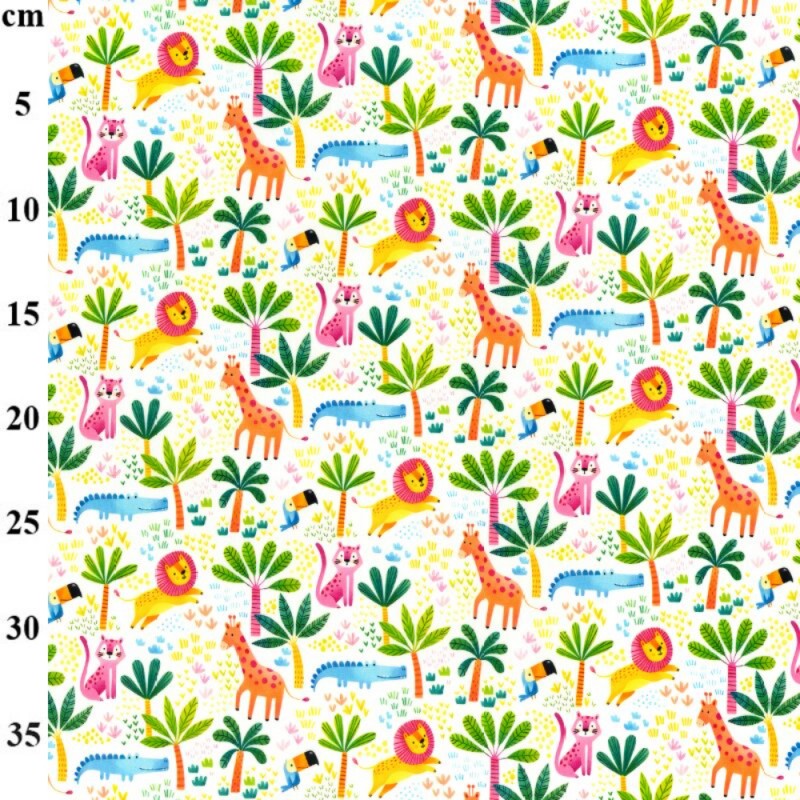 100% Cotton Poplin Fabric Rose & Hubble Jungle Lions Giraffes Foliage ...