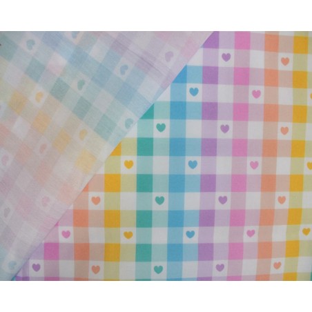 Polycotton Fabric Love Check Heart Print Valentines 112cm Wide