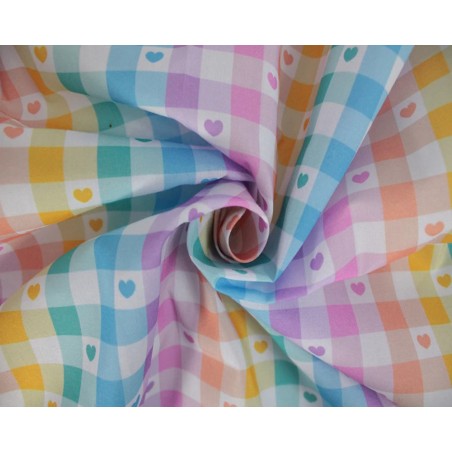Polycotton Fabric Love Check Heart Print Valentines 112cm Wide