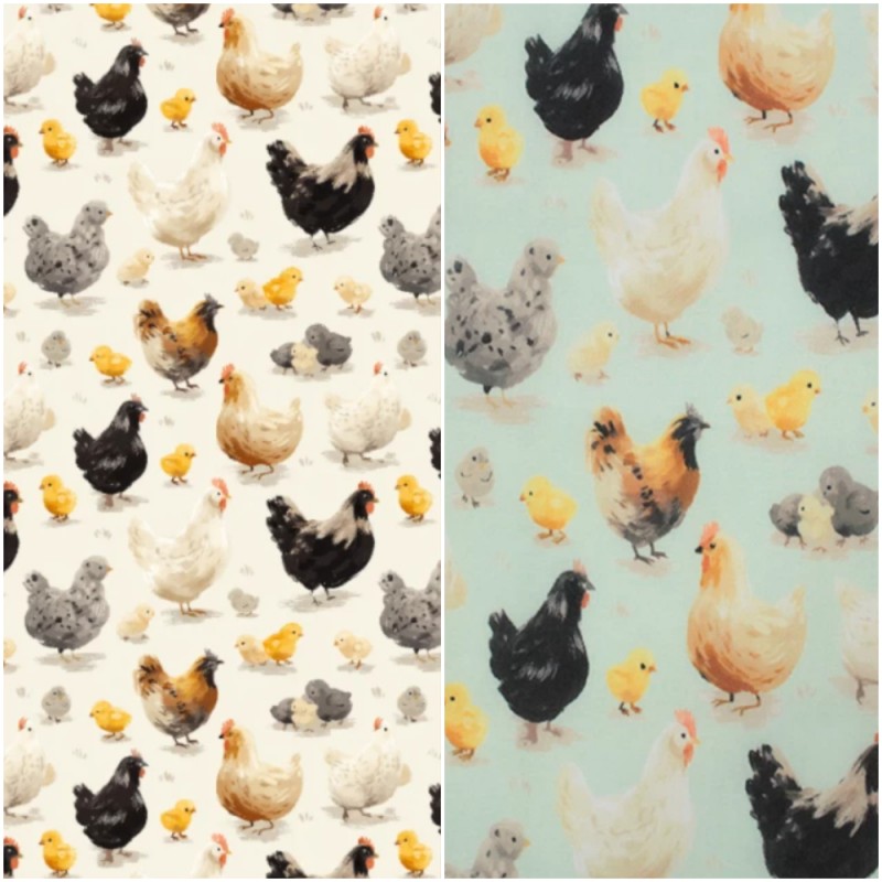 Polycotton Fabric Hen House Chickens Farmyard Animal Print 112cm Wide