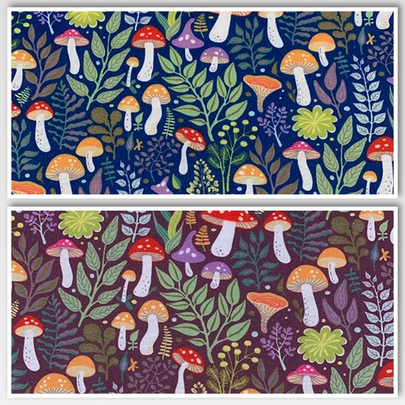 Polycotton Fabric Woodland Mushrooms Floral Print Craft 110cm Wide