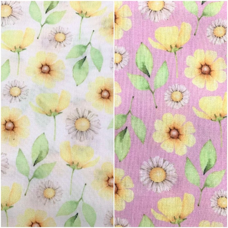 Polycotton Fabric Yellow Floral Daisy Print Craft Castle Street 110cm Wide